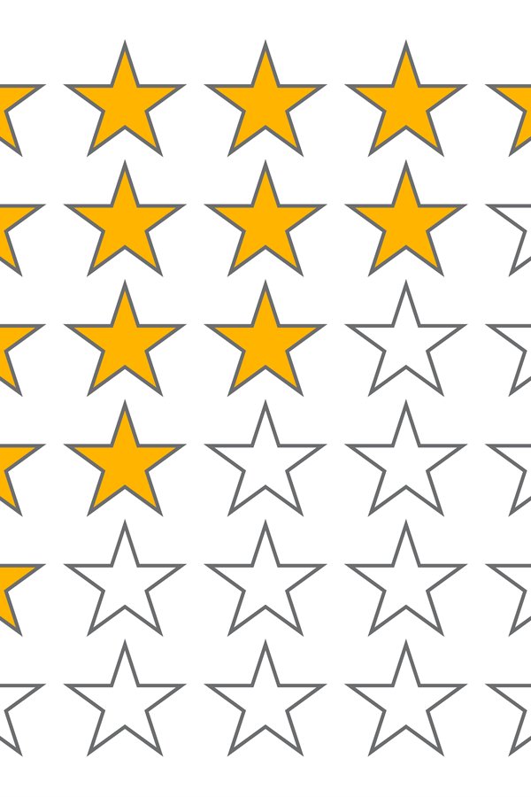 Row of five stars rate. 5 star rating vector icons isolated