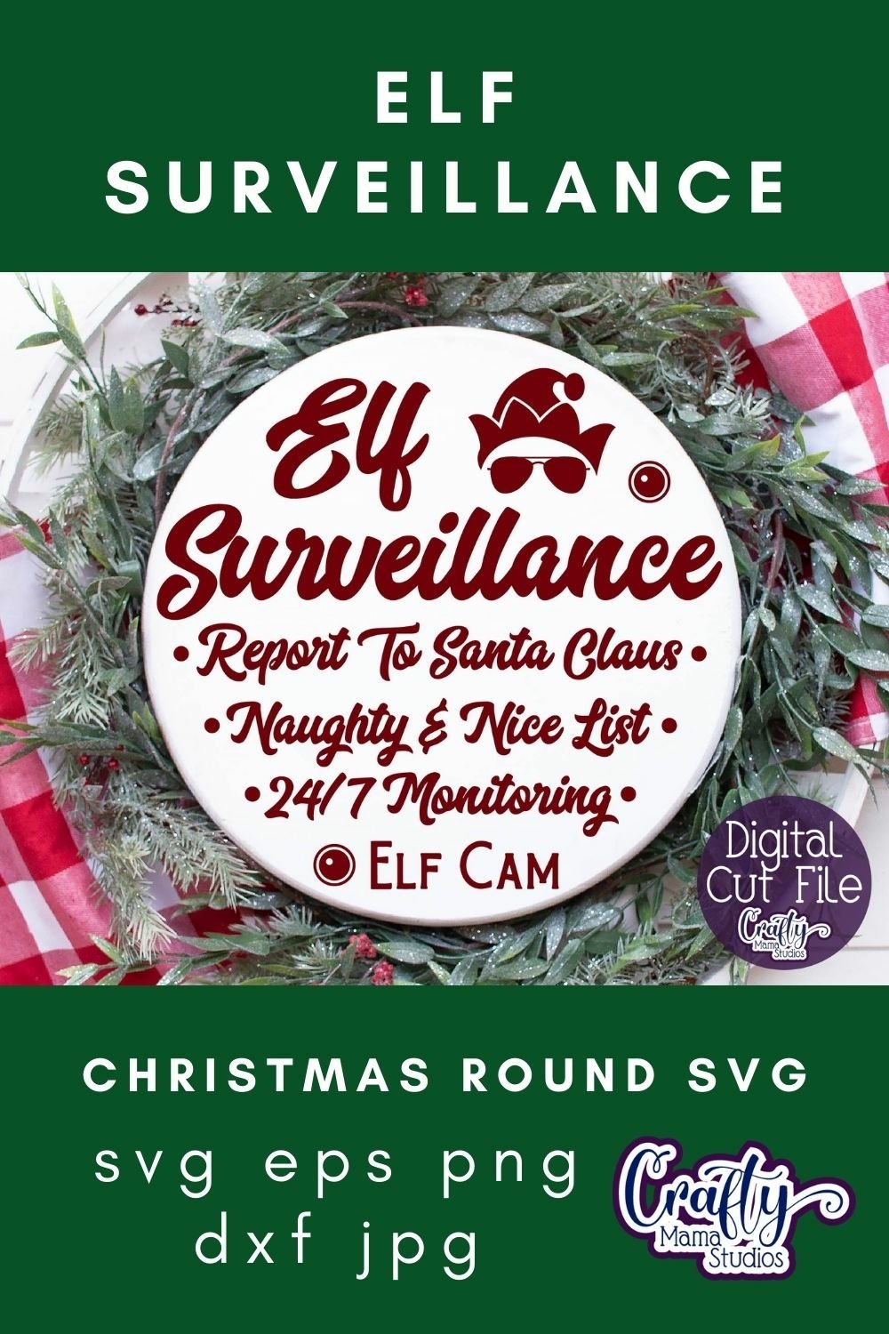 Elf Surveillance Cam Christmas Round Sign Svg