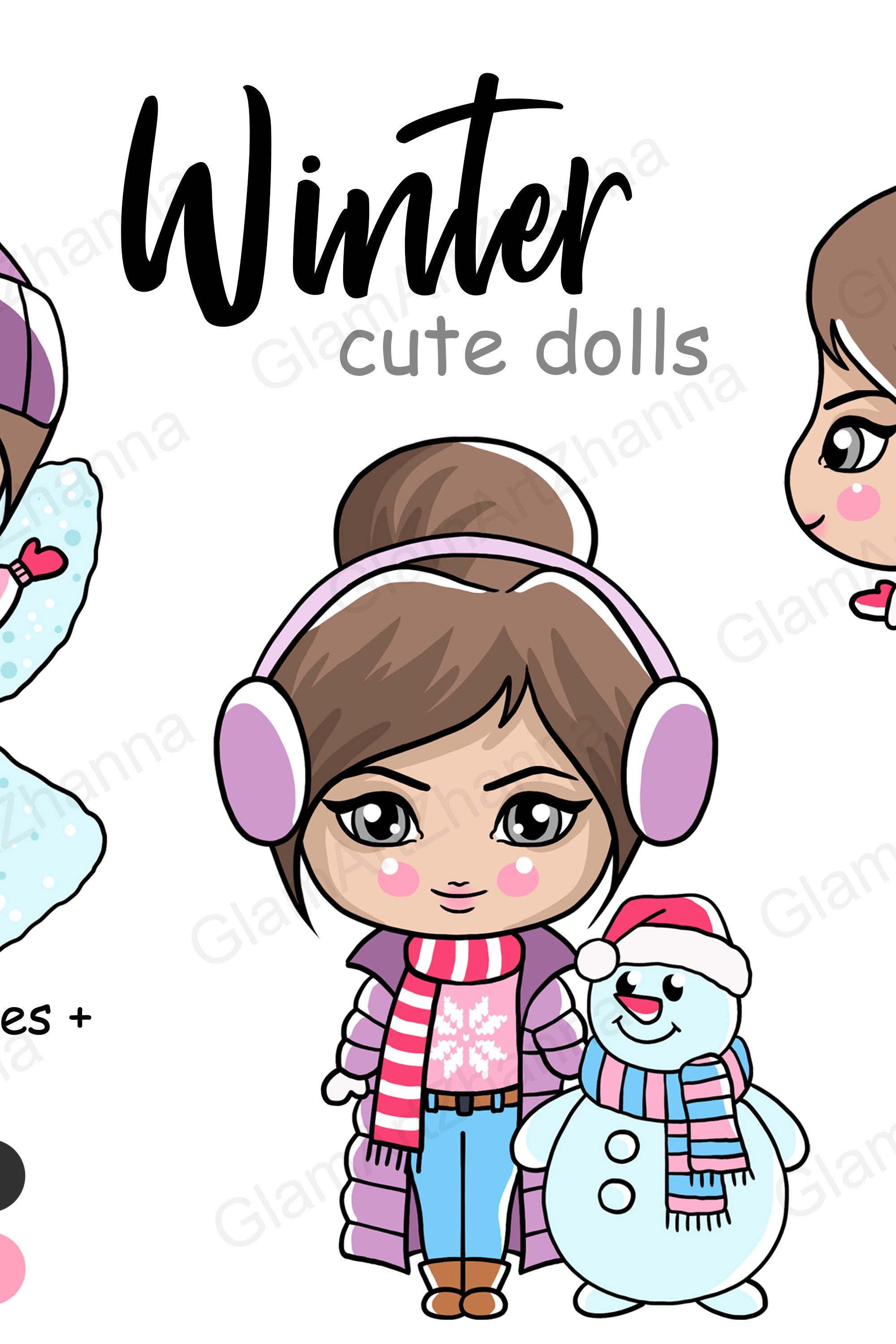 Winter CUTE DOLLS Christmas Snowy Holiday Clipart PNG Files