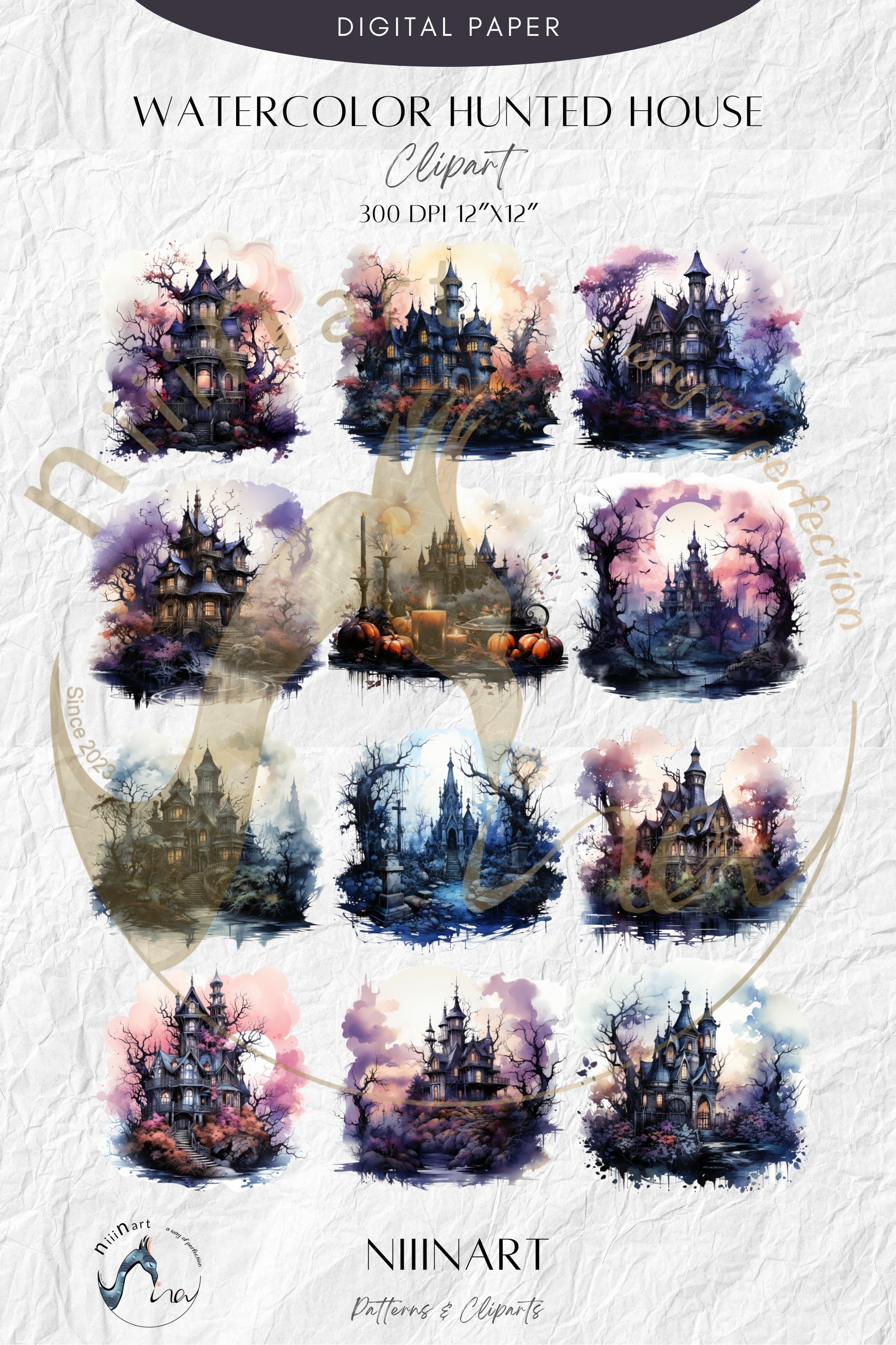 Watercolor Haunted House Clipart, Halloween House PNG