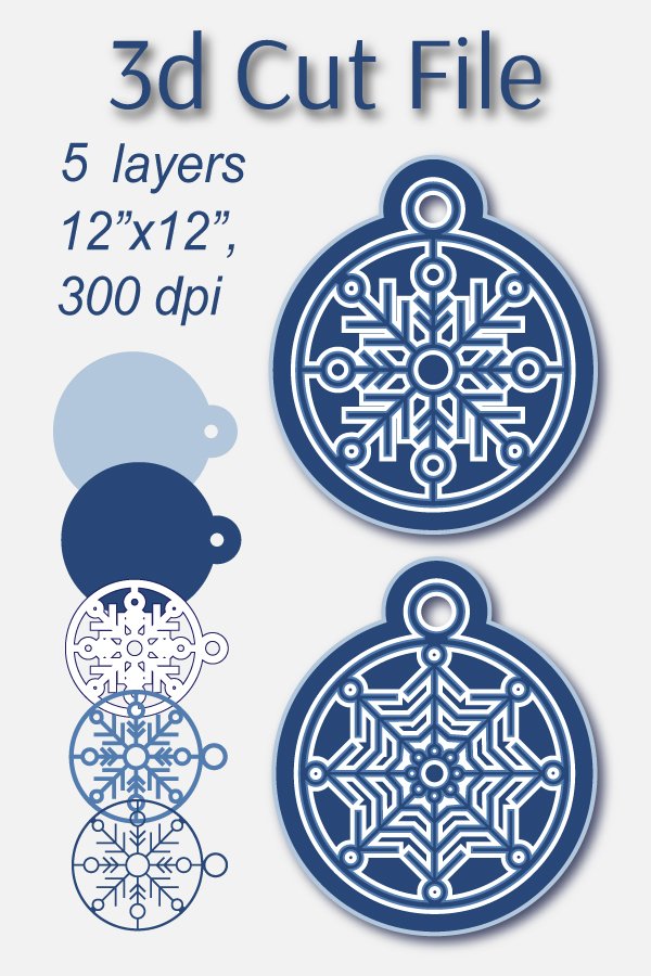 3D Christmas Ball, Snowflake. Cut File SVG. Multilayer.