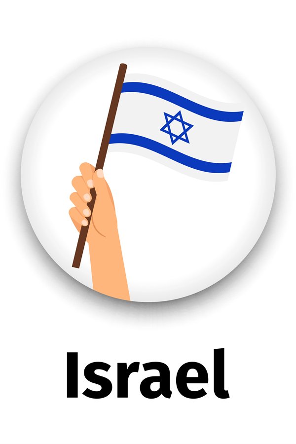 Israel flag in hand, round icon