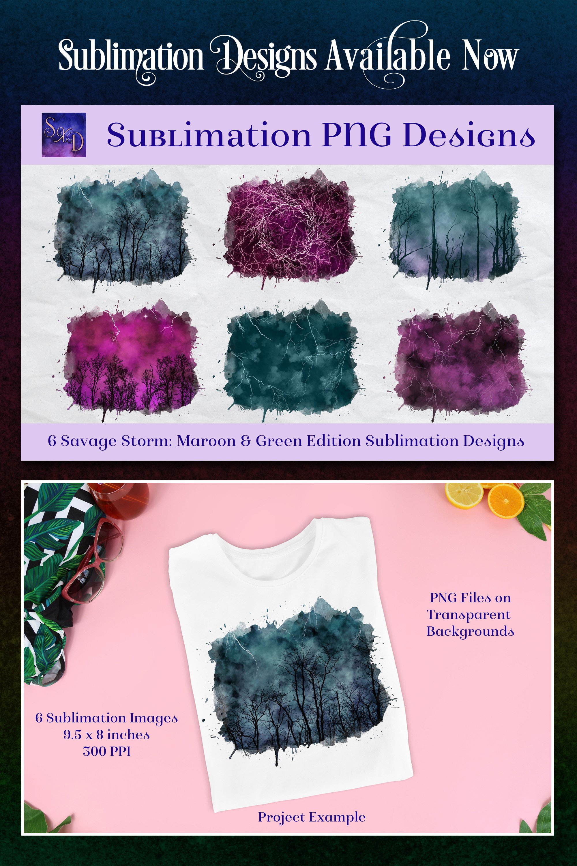 Sublimation PNG Designs - Savage Storm Maroon & Green Images