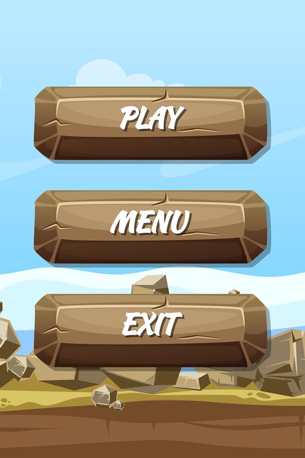 Vector cartoon style stone buttons with text for game design
