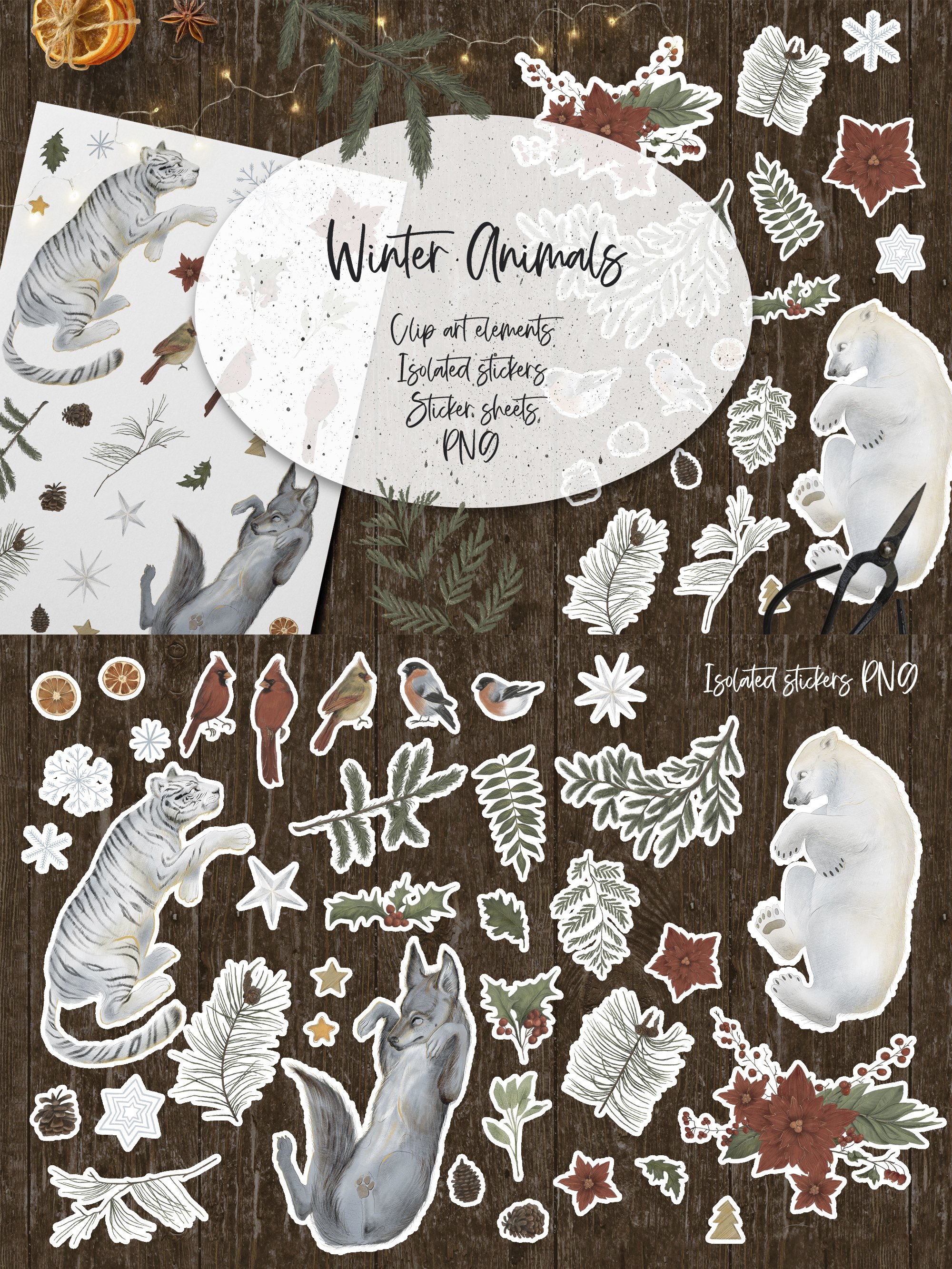 Winter Animals Stickers PNG. Sticker Sheets for (1681448)