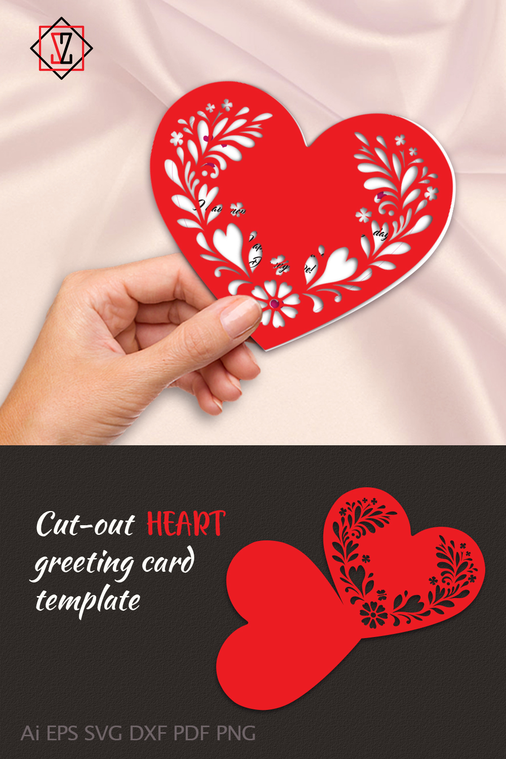 Cut-out heart greeting card template