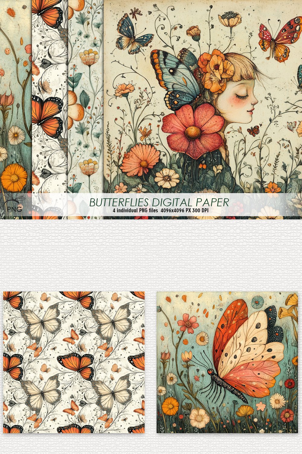 Butterflies digital paper, background clipart (5083220)