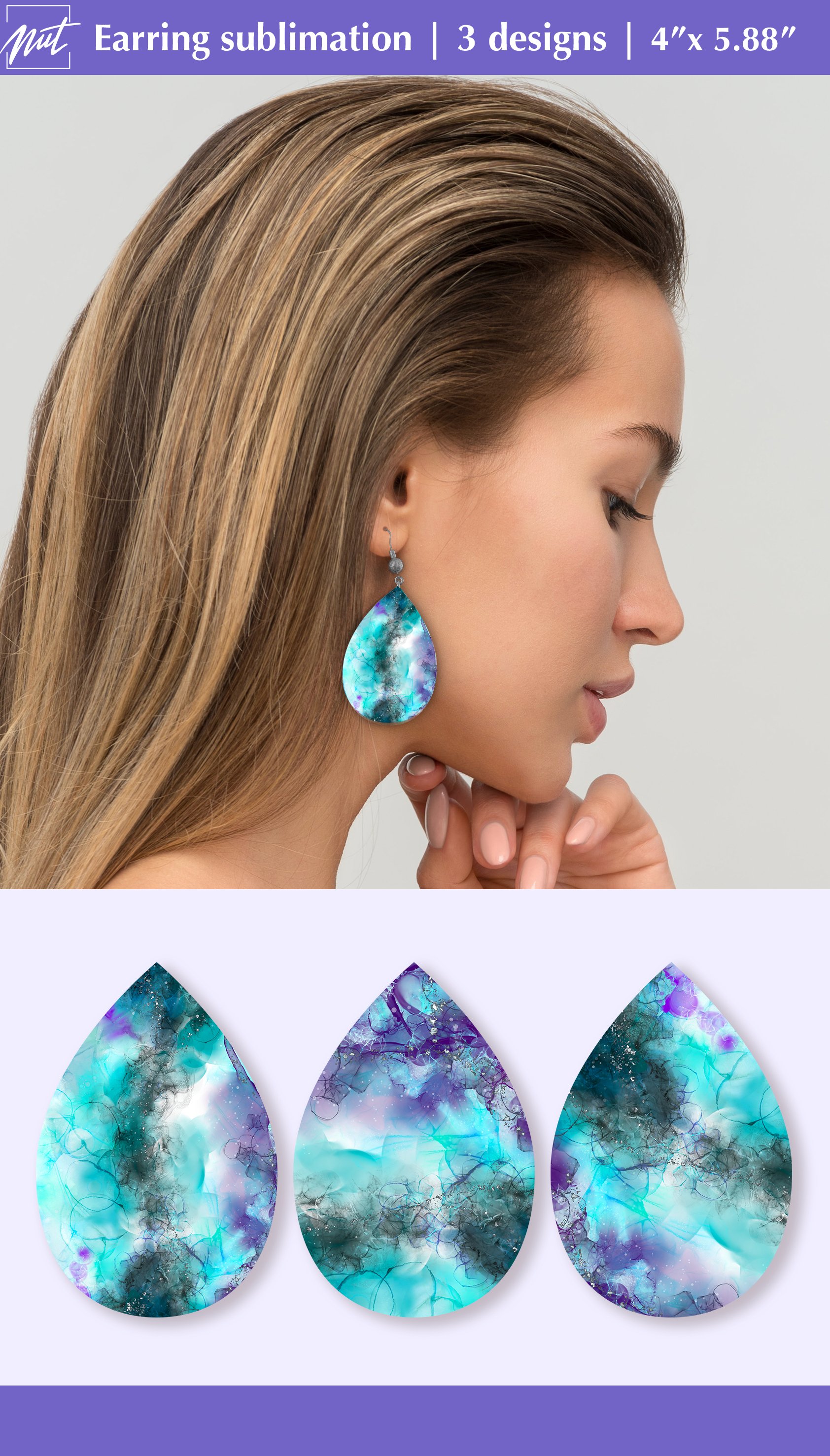 Abstract earrings PNG, Earring sublimation designs, 3 items
