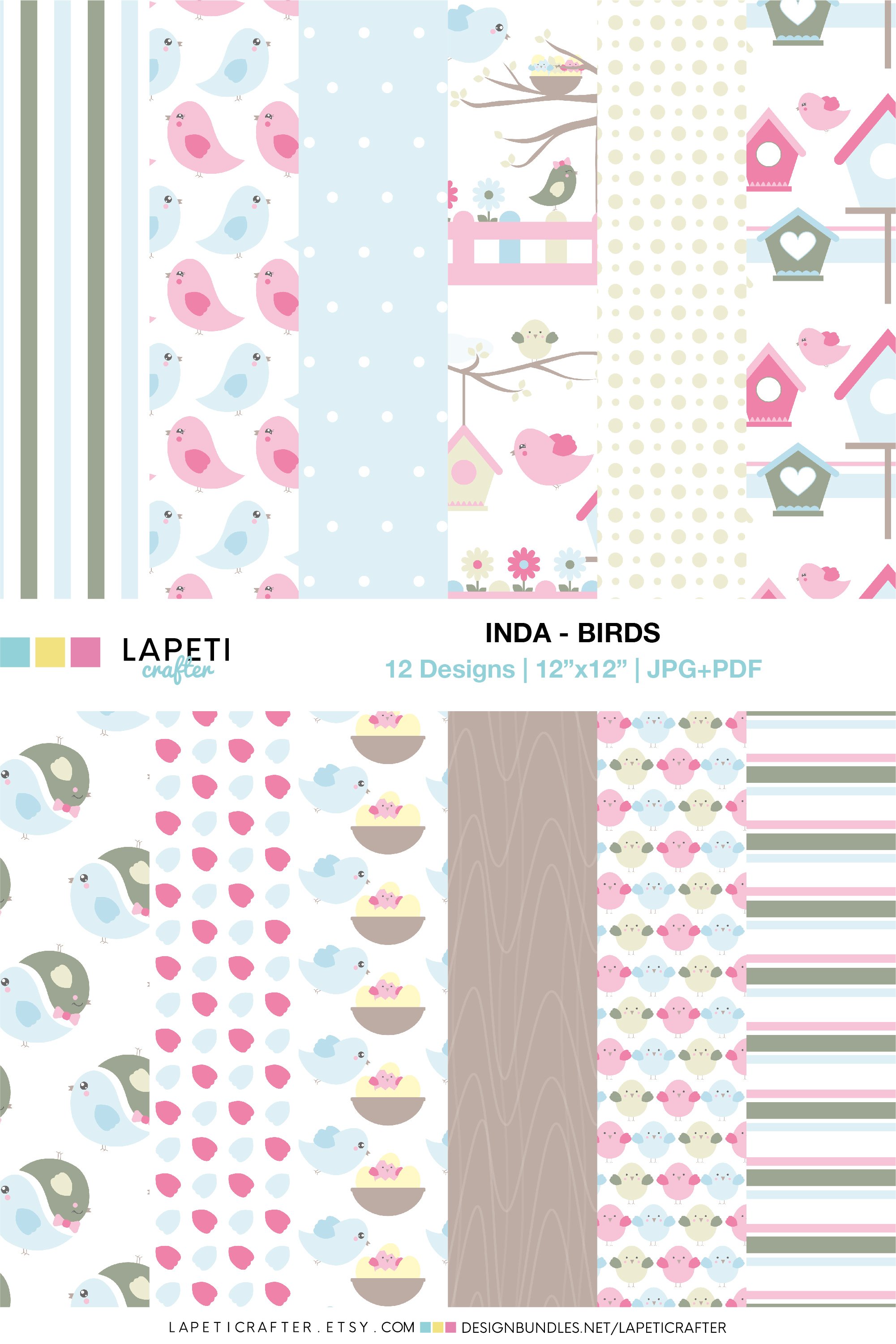 Bird Digital Paper - Spring Scrapbooking Collection