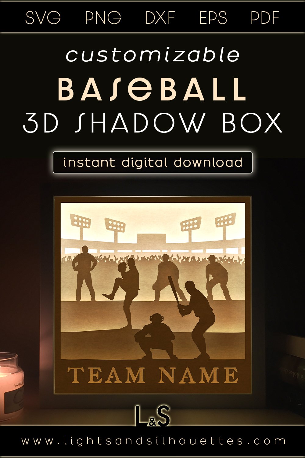 Customizable Baseball Shadow Box Svg Design | Light Box Svg