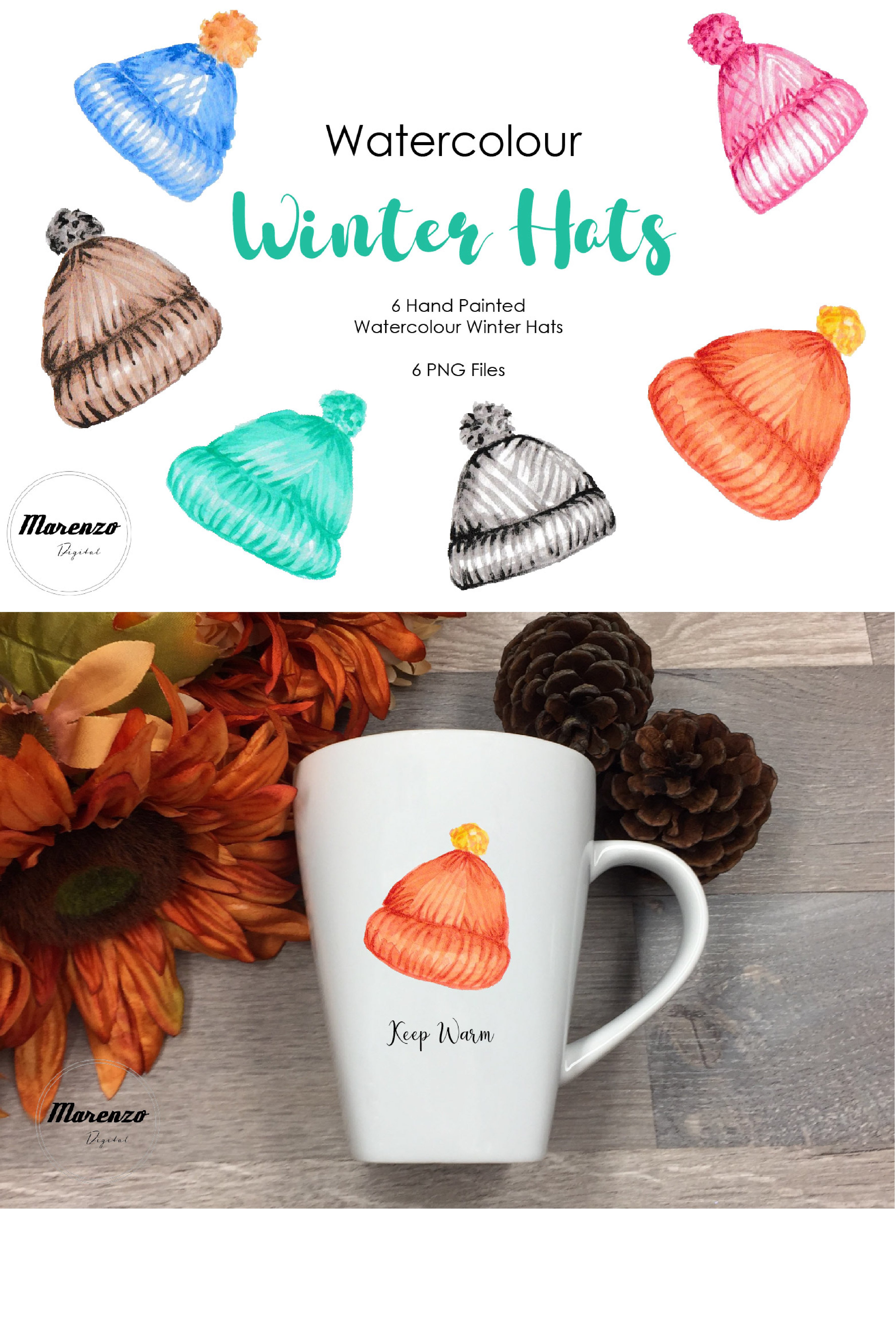 Watercolour Winter Hats Clip Art PNG Sublimation