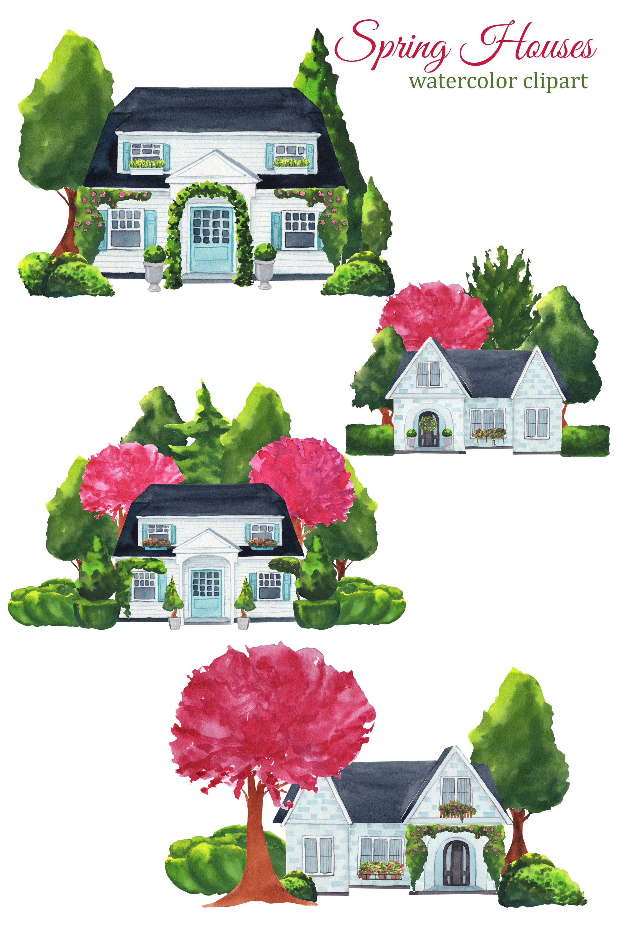 Spring house watercolor clipart