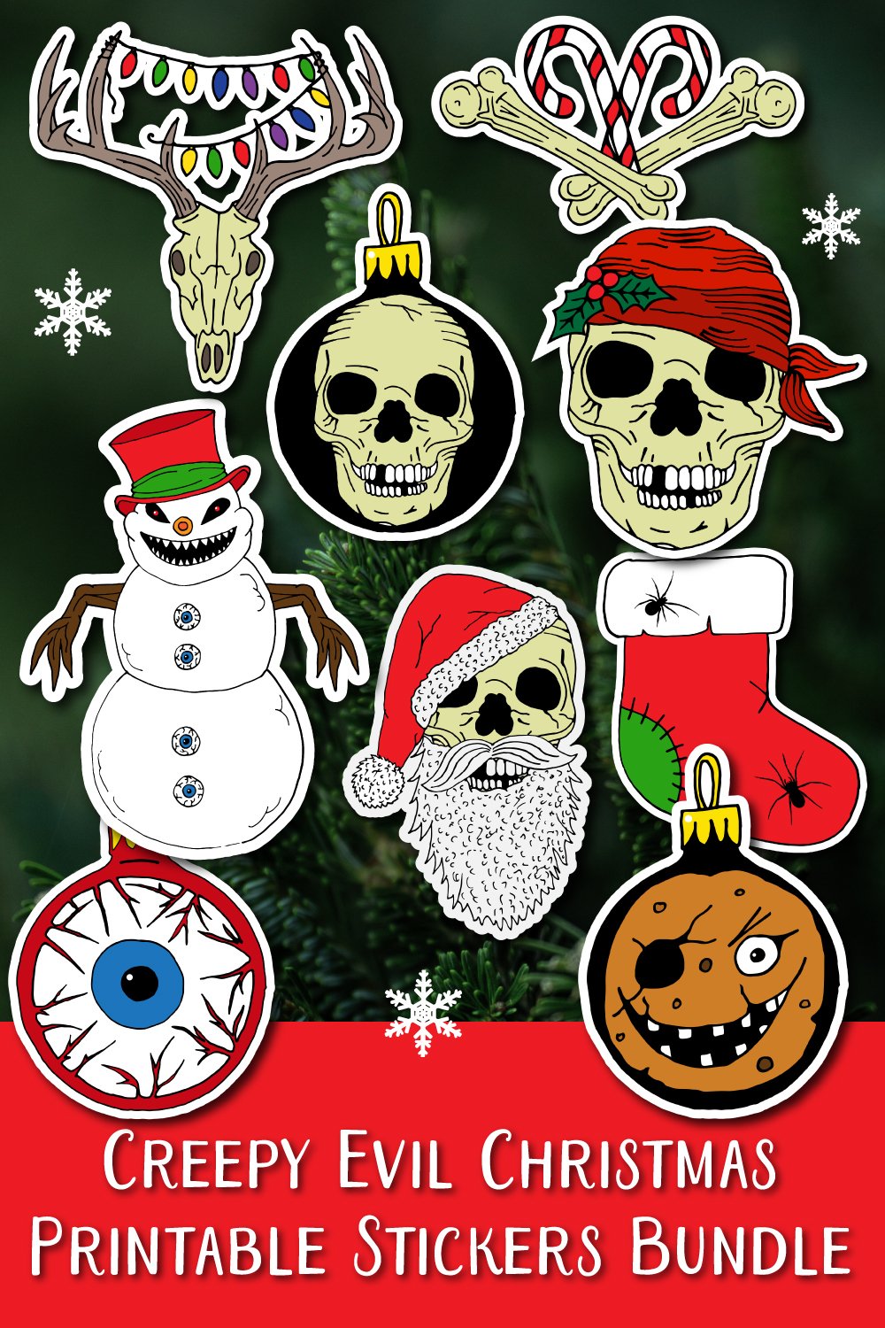 Creepy Evil Christmas Holidays Digital Stickers Bundle