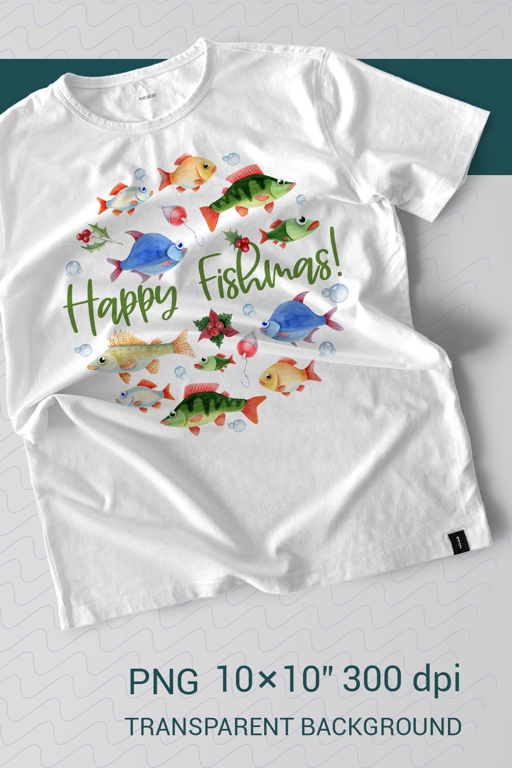 Happy Fishmas. Watercolor design for sublimation. (729174)