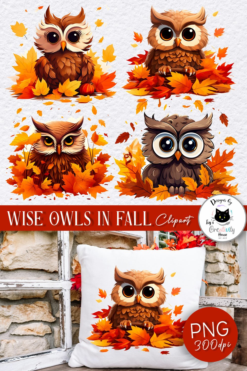 Cute Autumn Owl Sublimation Designs | Fall Clipart