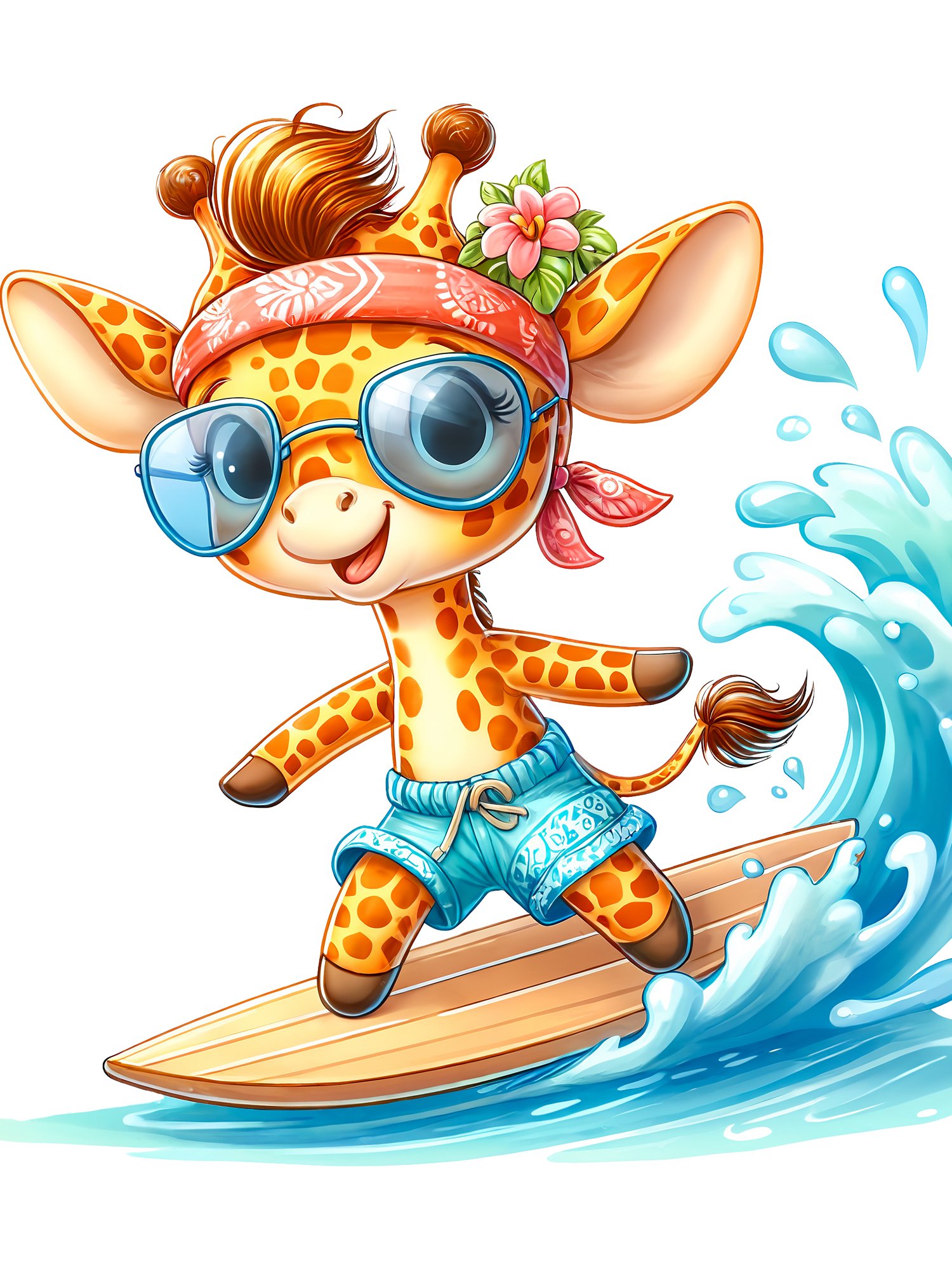 Baby Giraffe Cute Cartoon Surfer Clip Art, Summer, Sea, Png