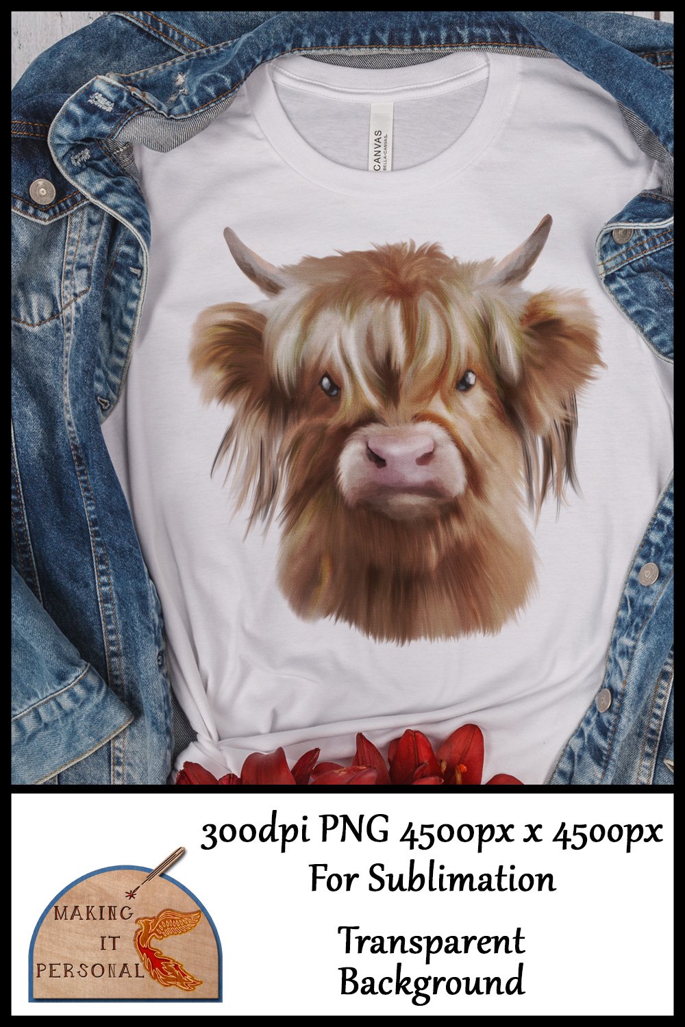 Highland Cow - Sublimation design, PNG file.