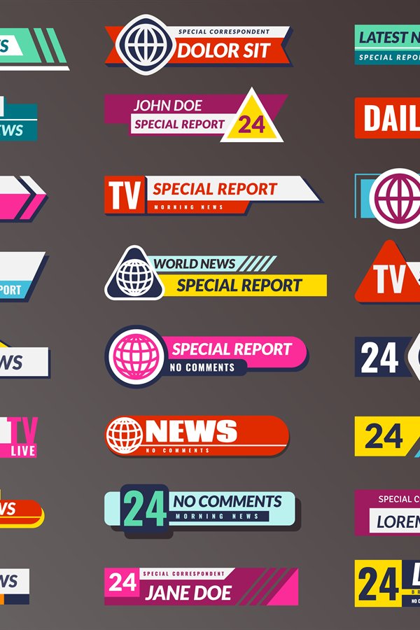 Tv title. Broadcasting banner graphic interfaces, tv streami