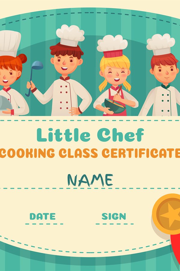 Little chef certificate. Cooking class chefs diploma, cookin