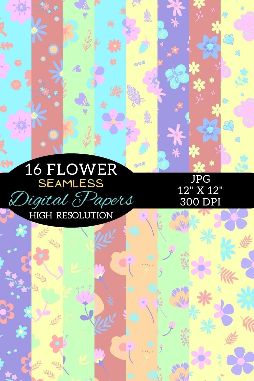 Boho Floral Digital Paper, Flower Digital Paper