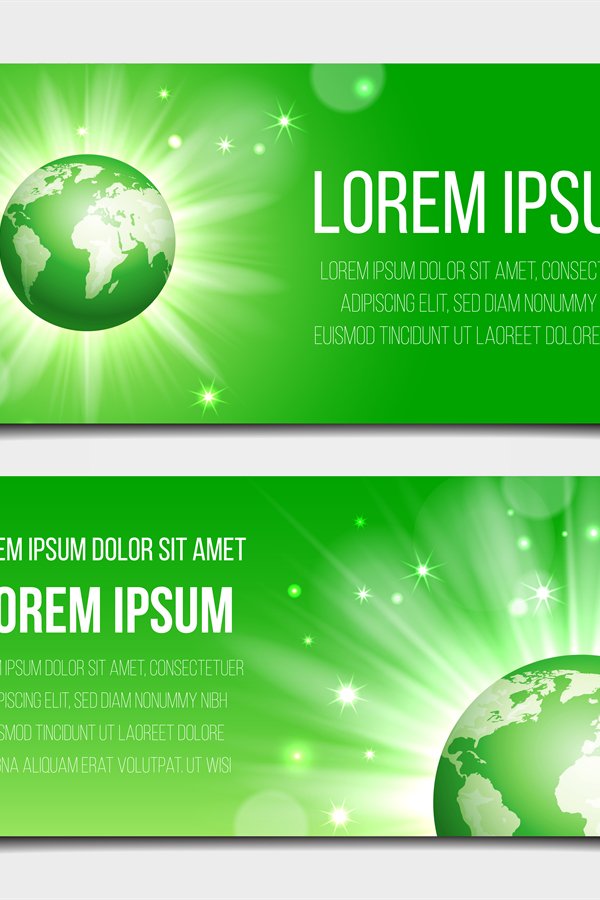 Green globe planet banners set