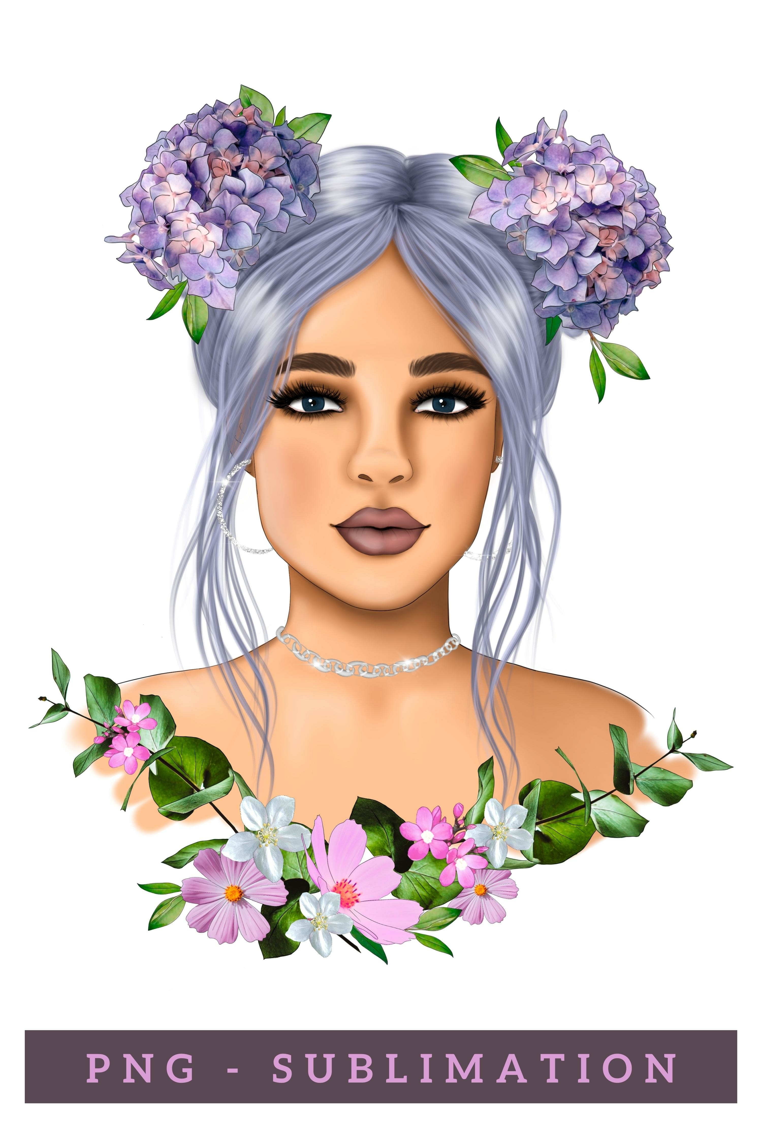 Sublimation Design Hydrangea Floral Girl