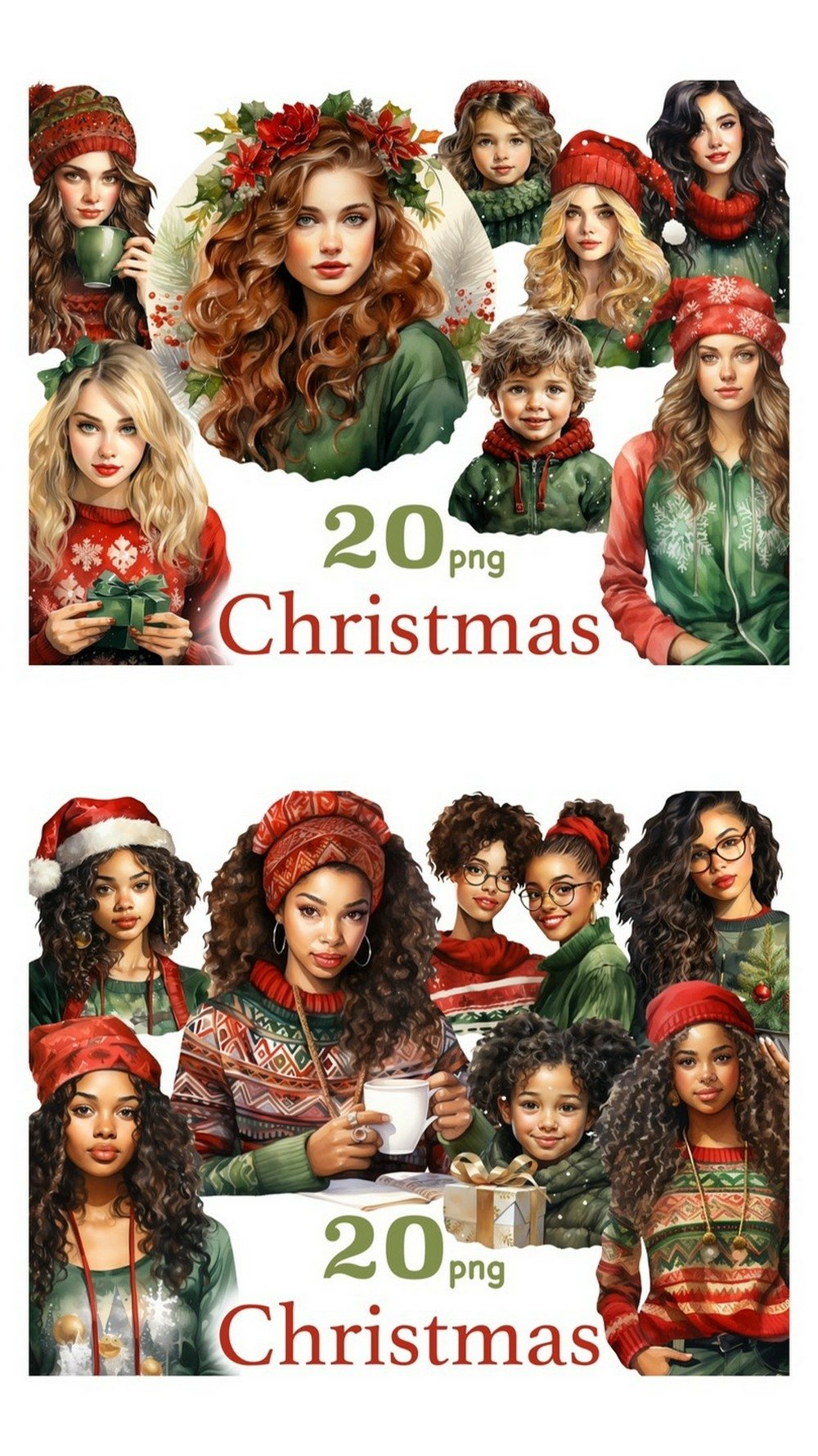 Christmas Black Girl Clipart | Xmas Illustrations Bundle
