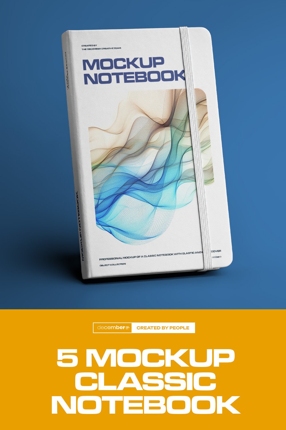 5 Mockups of Classic Notebook with Band and Hard Cover