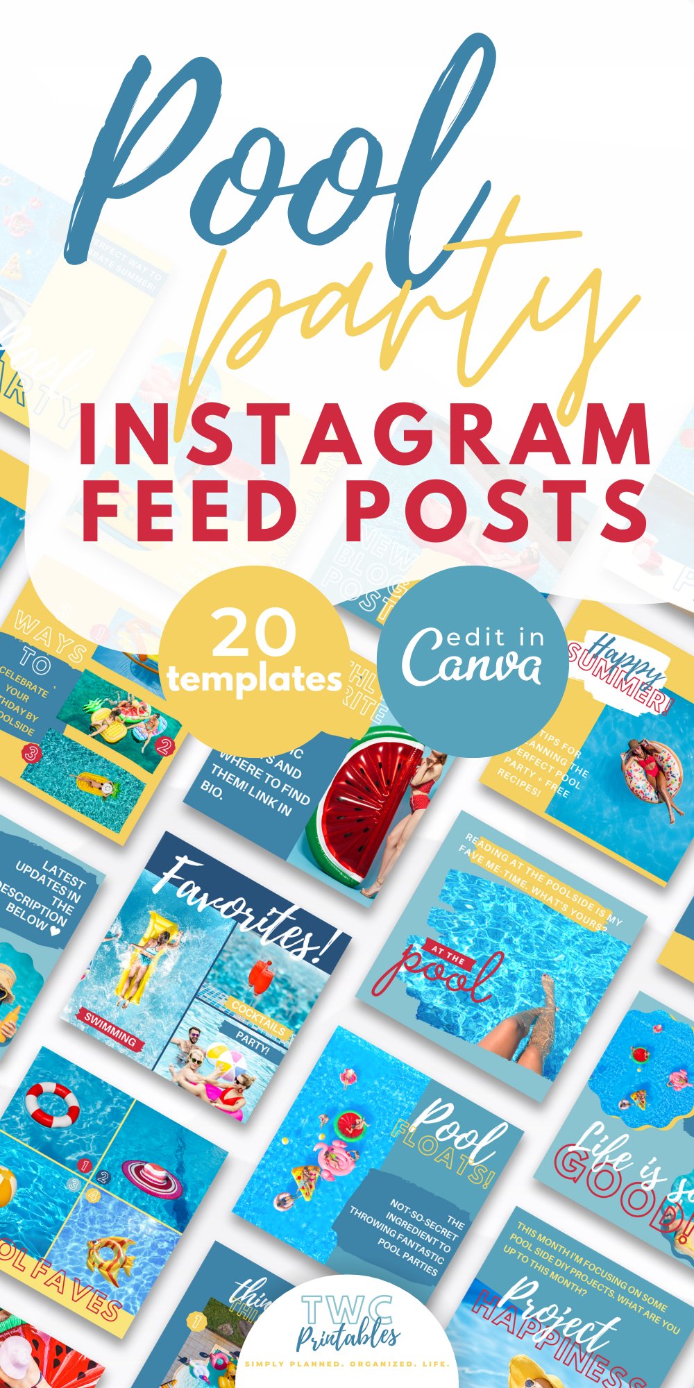 20 Instagram Post Templates for Canva | Pool Party