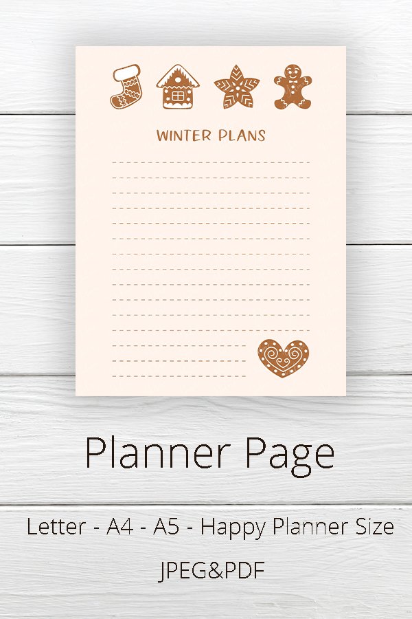 Winter Plans Planner Page. Printable Planner. Gingerbread.