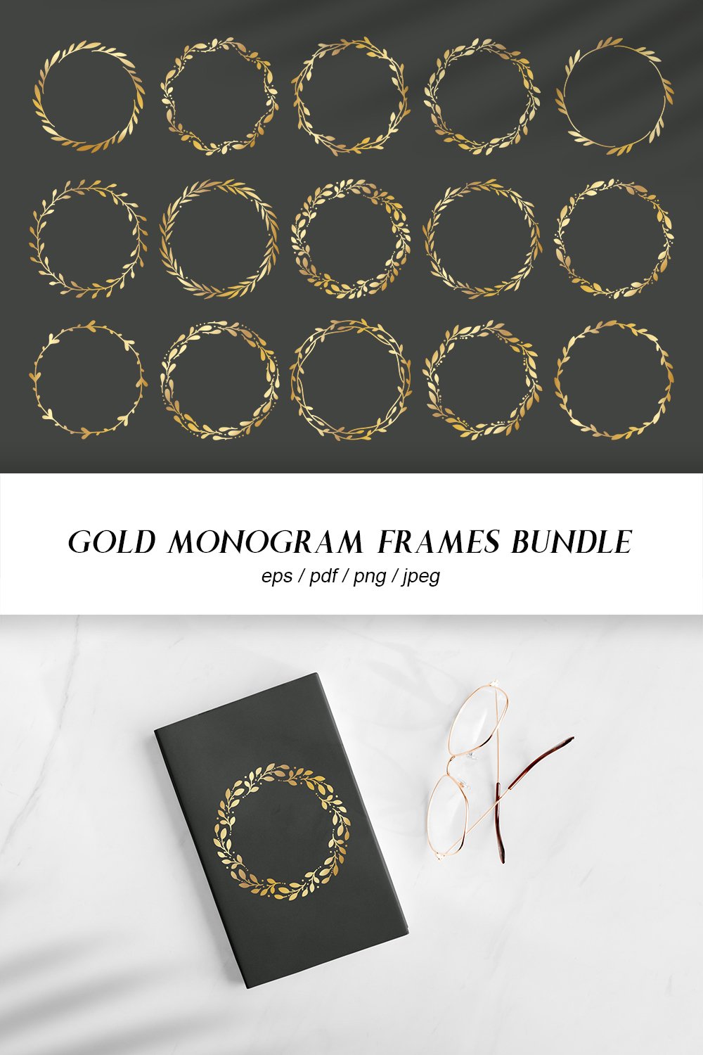 Gold monogram frames bundle. Glitter signs (1955250)