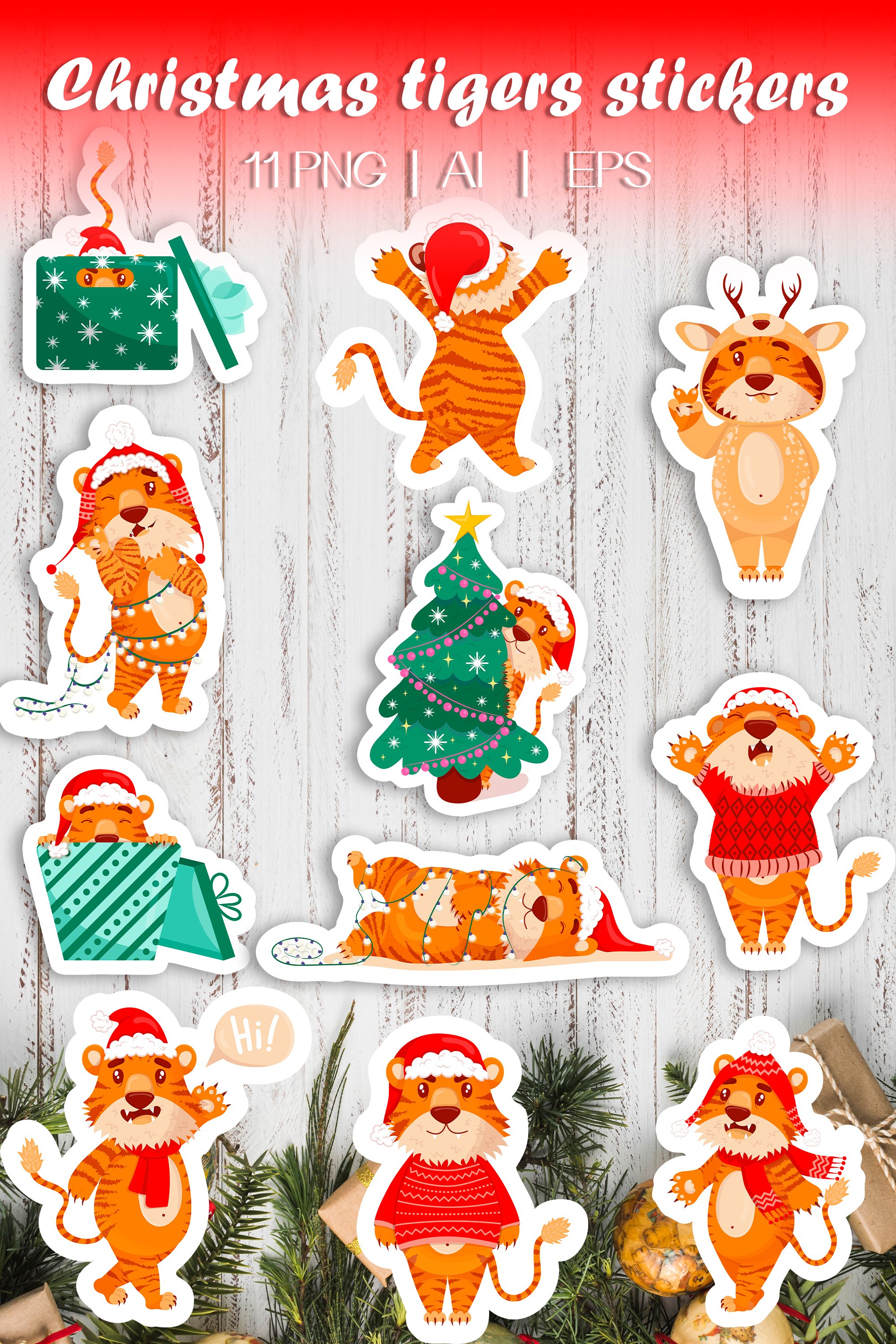Christmas cute tiger stickers | Funny Chinese tigers PNG
