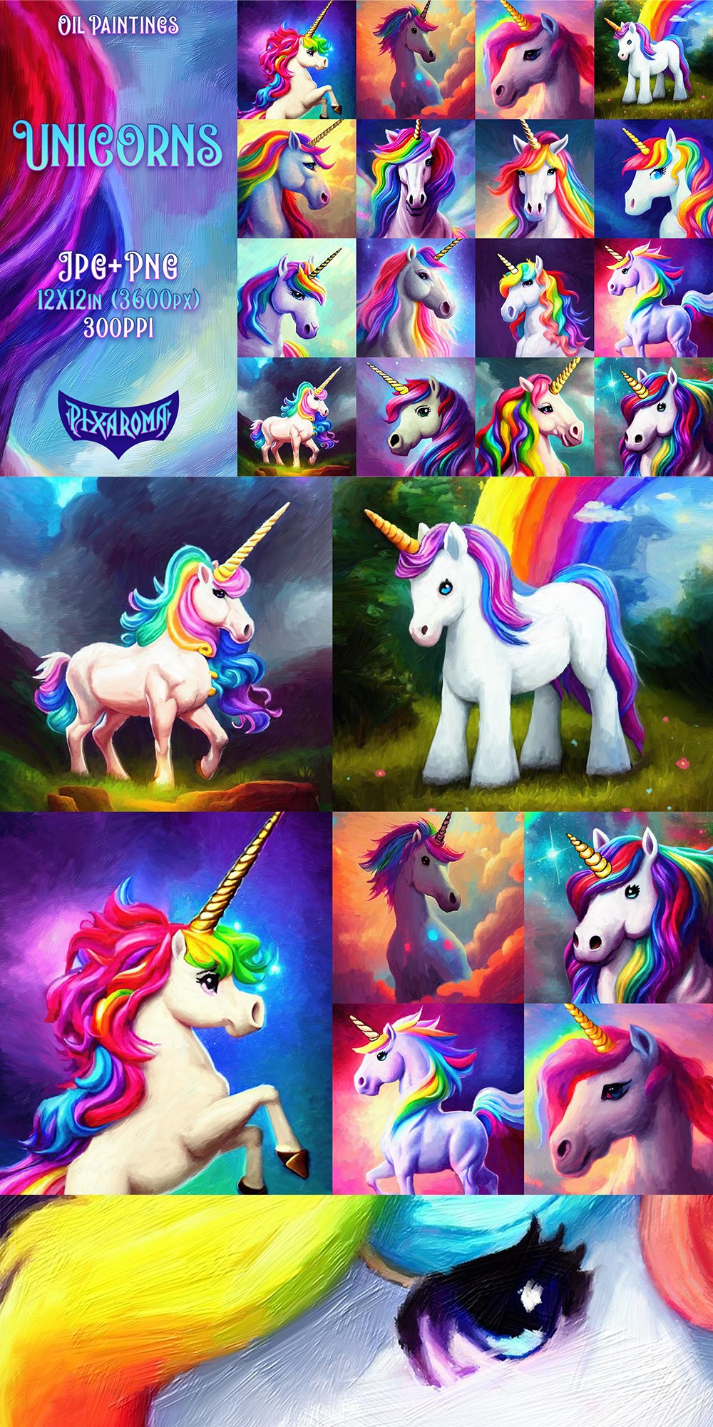 Unicorn Paintings | Sublimation Art Bundle | Oil Painting