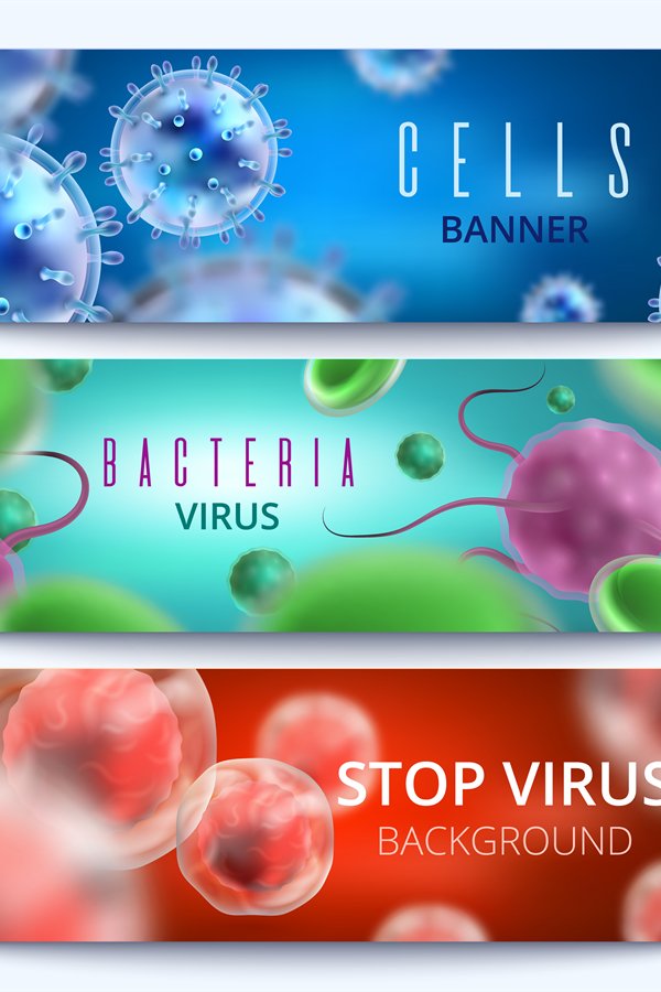 Microbiology and medical vector web banners with 3d bacteria