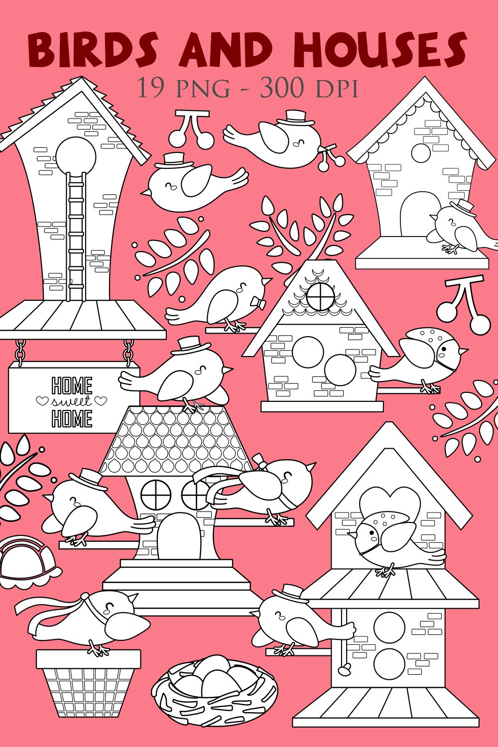 Cute Animal Bird House Garden Park Cartoon Digital Stamp