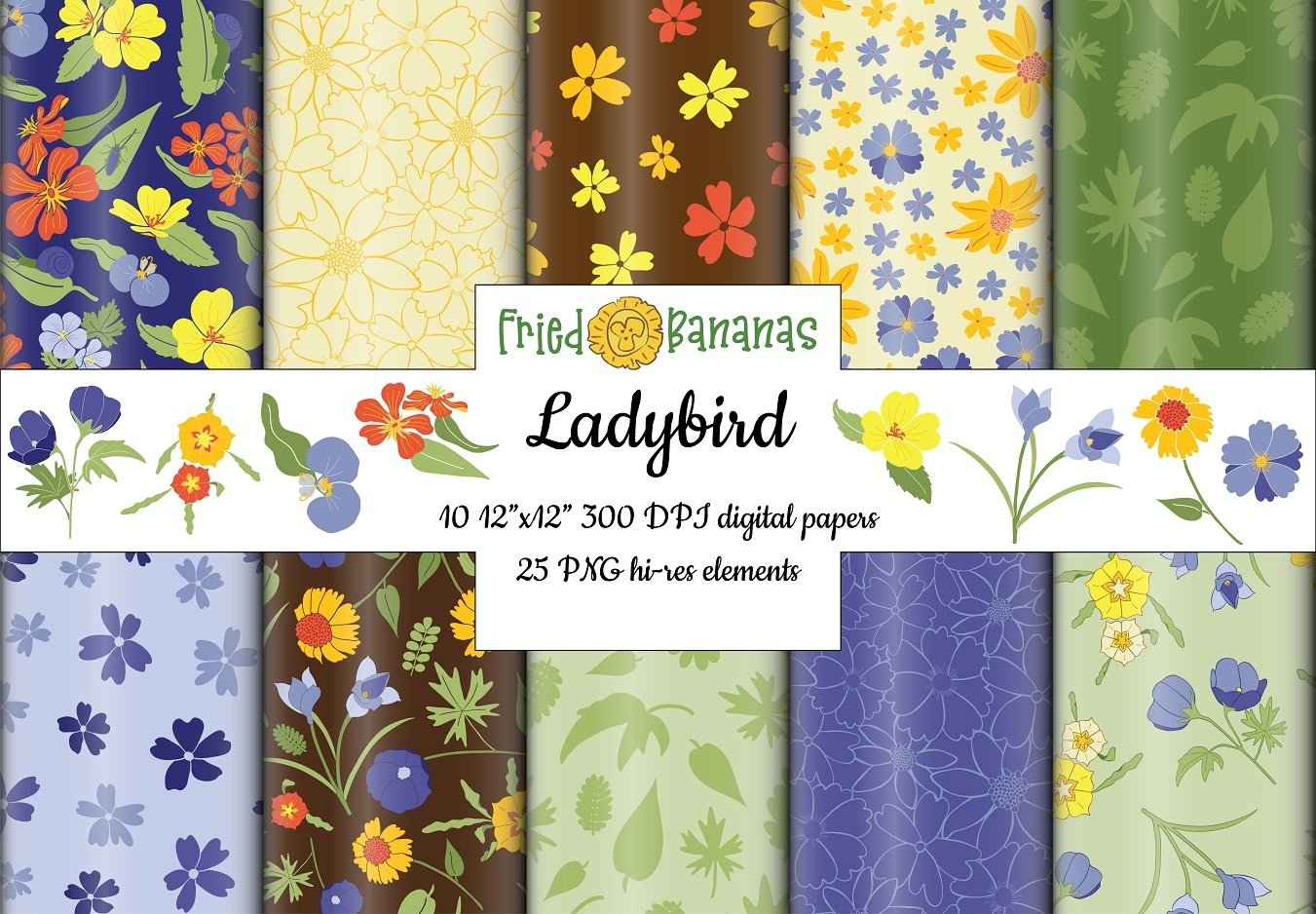 Blue Spring Floral Paper Pack instant download