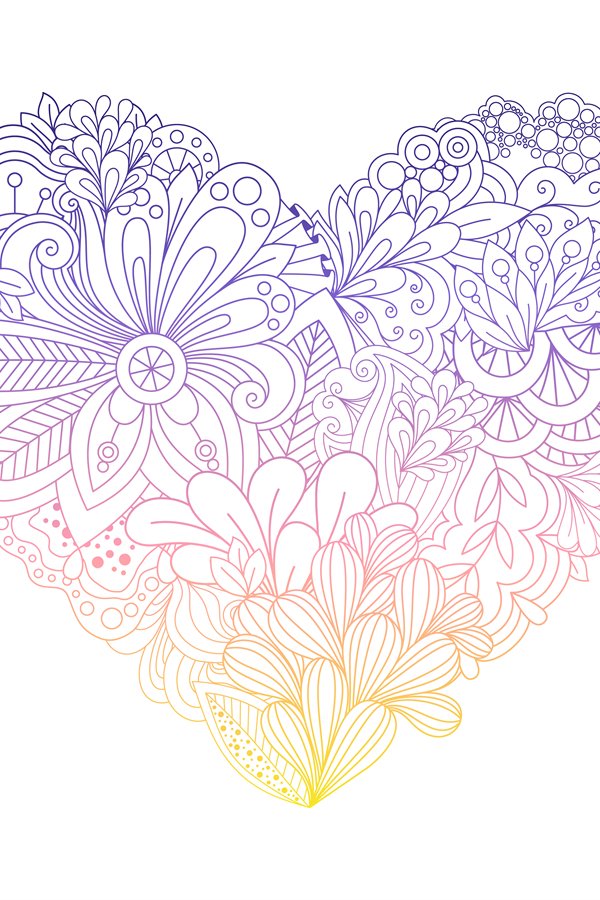 Colorful doodle flowers heart