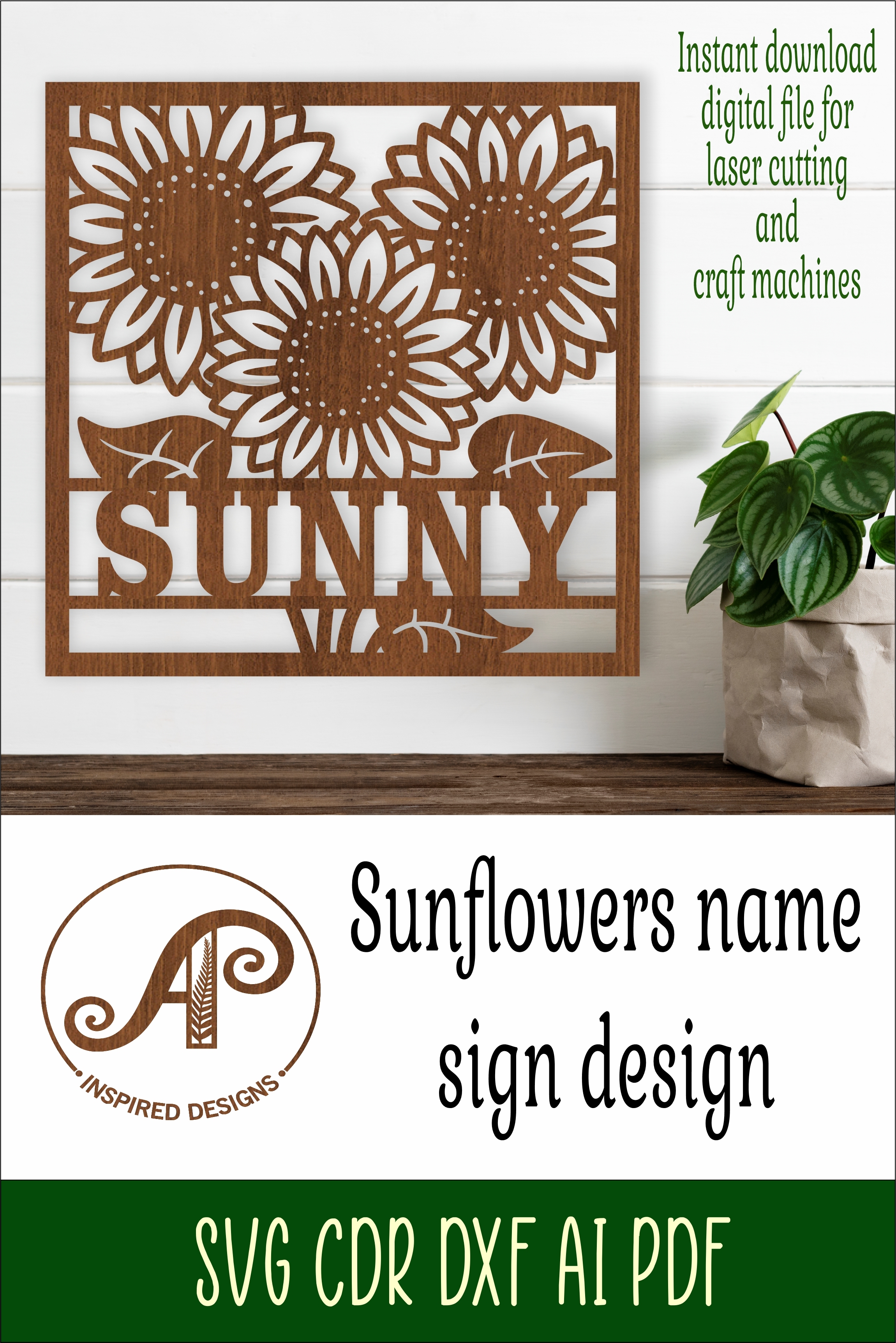 Sunflowers name wall art sign or card