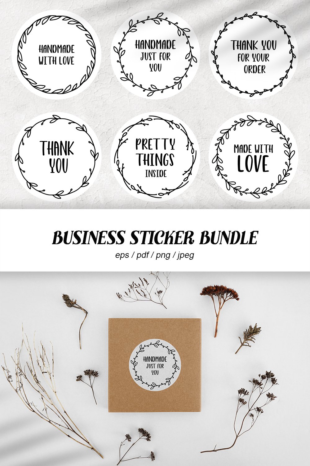 Business Sticker Bundle PNG. Handmade with love. (1892512)