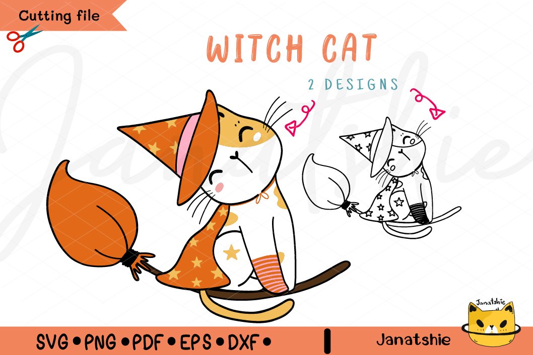 Halloween witch kitten cat SVG cut file outline