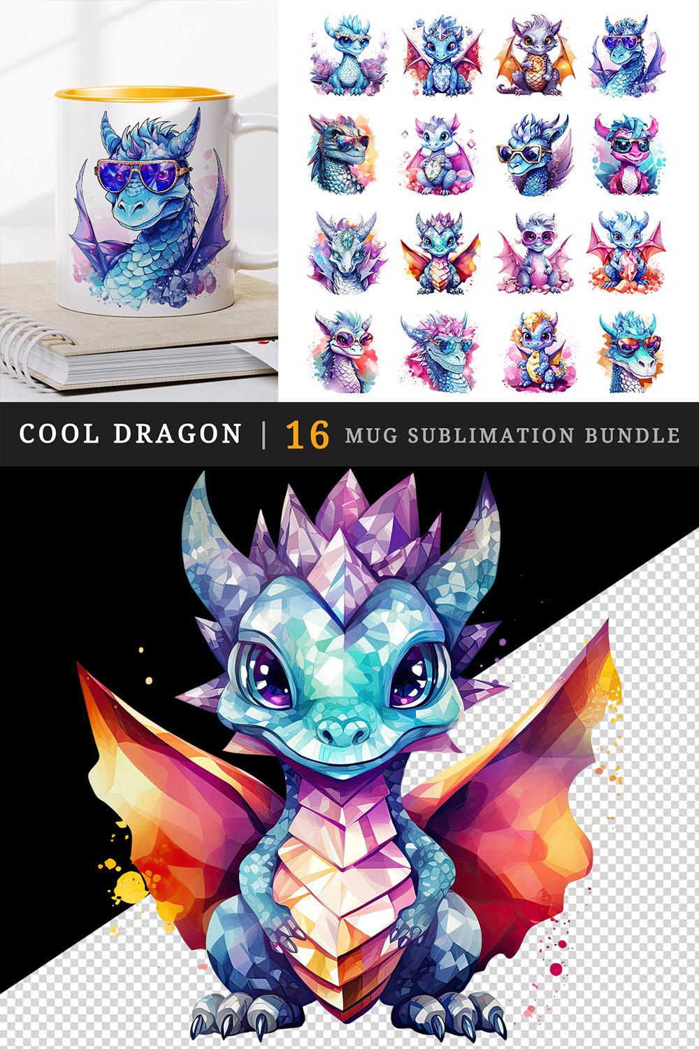 Cool dragon mug wrap sublimation printable designs bundle