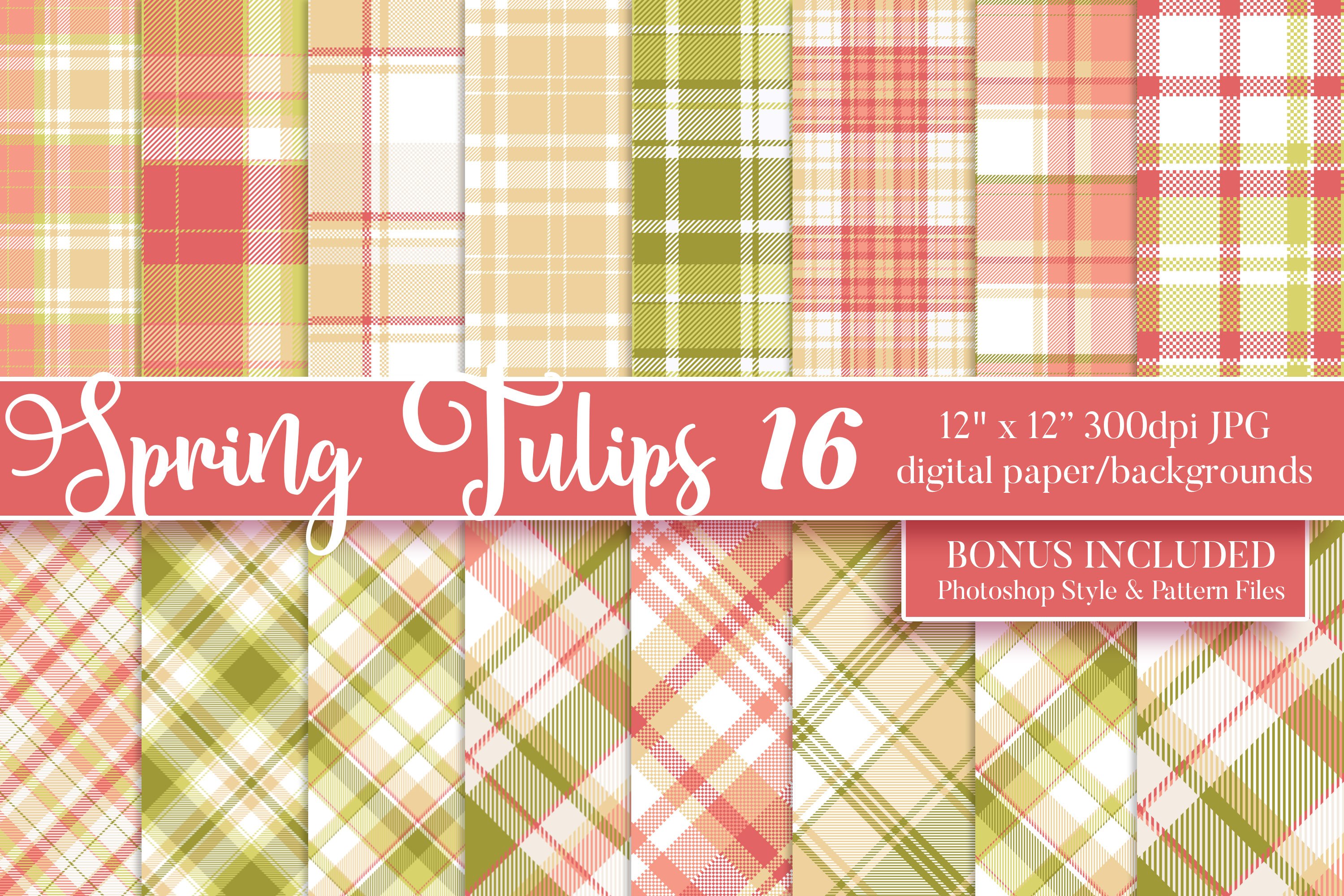 Spring Tulips 12x12 inch Plaid Paper Backgrounds