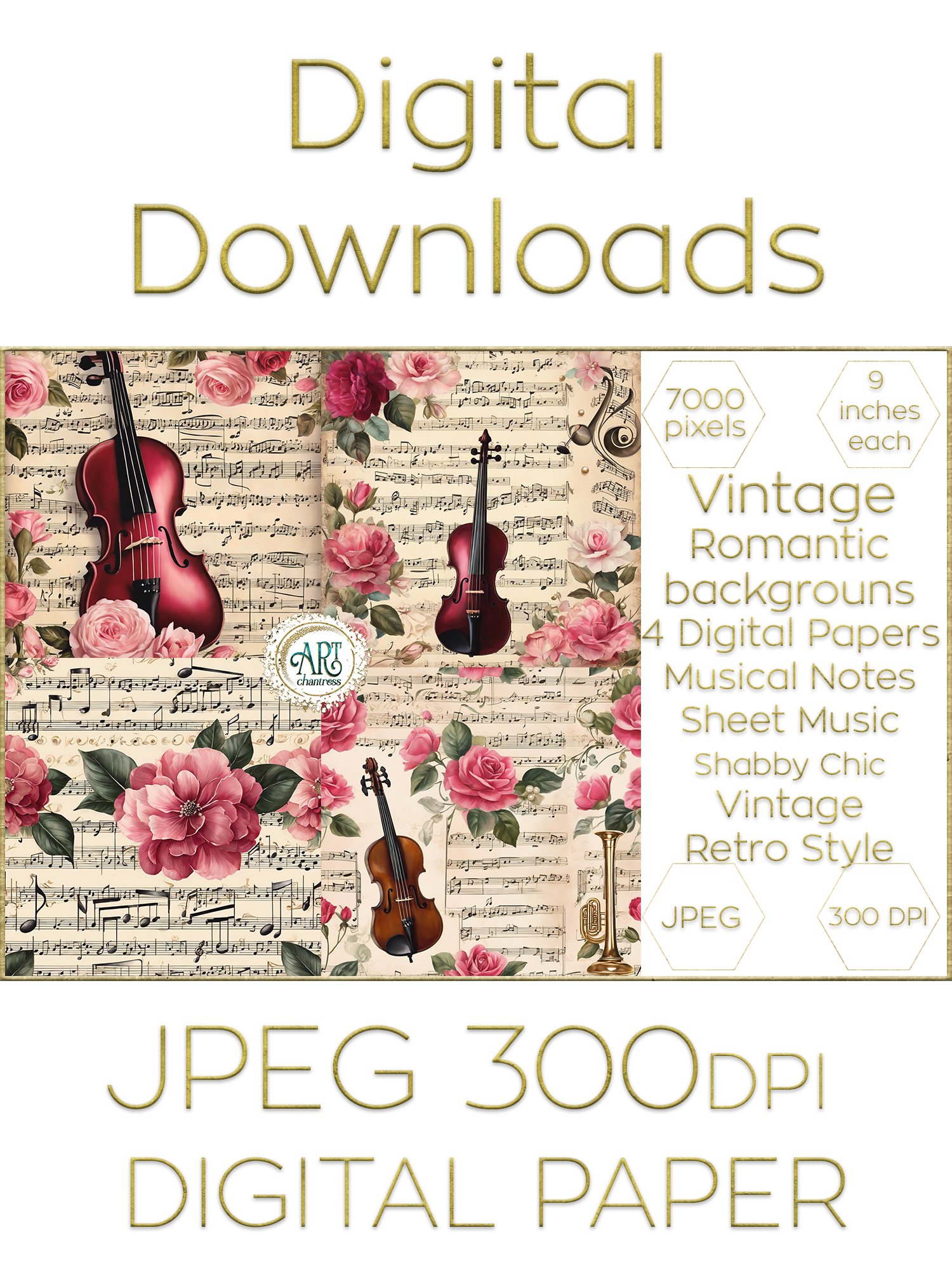 Romantic Cute Sheet Music Vintage Digital Papers (4001982)
