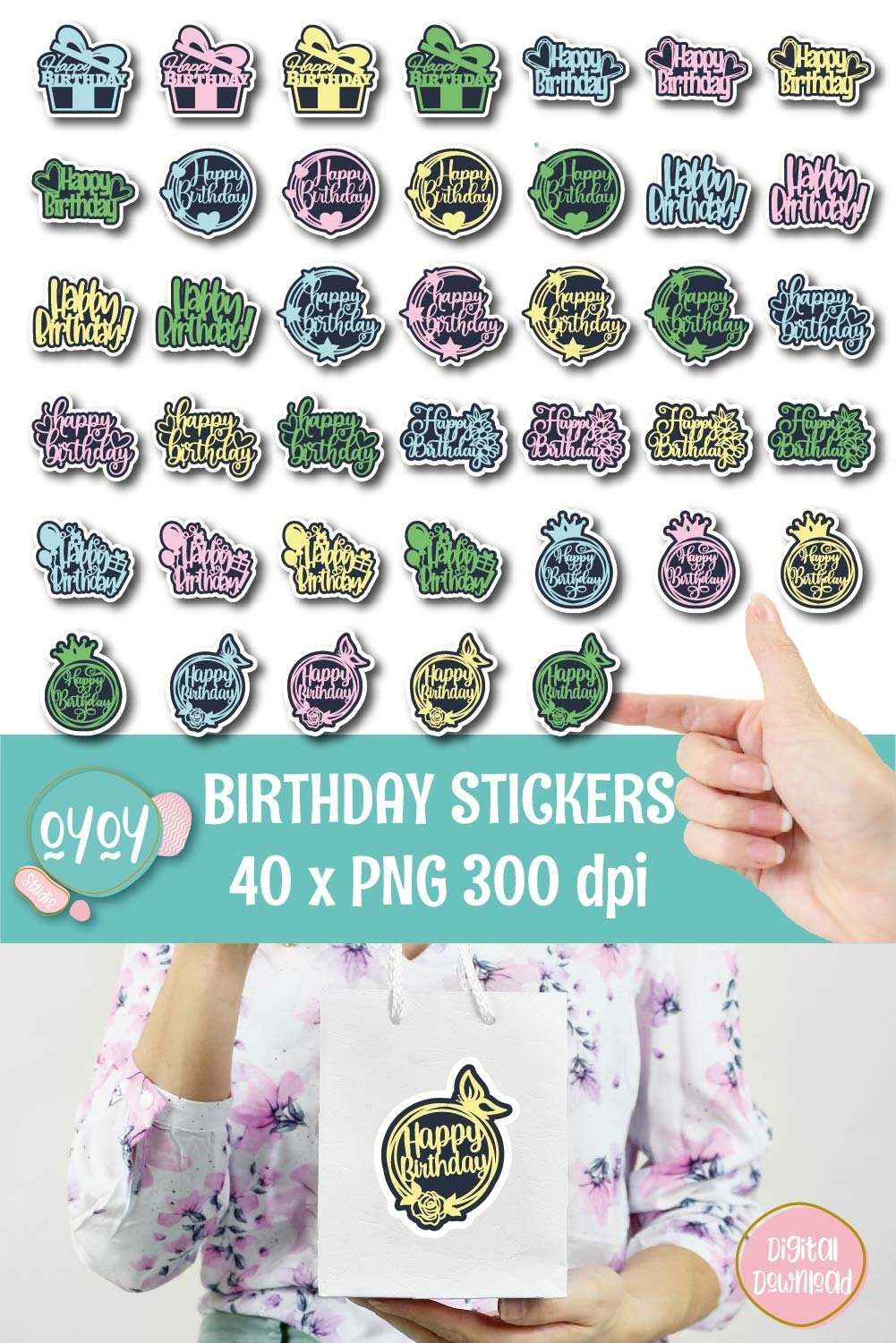 40 Printable Birthday Stickers Bundle | Digital Stickers