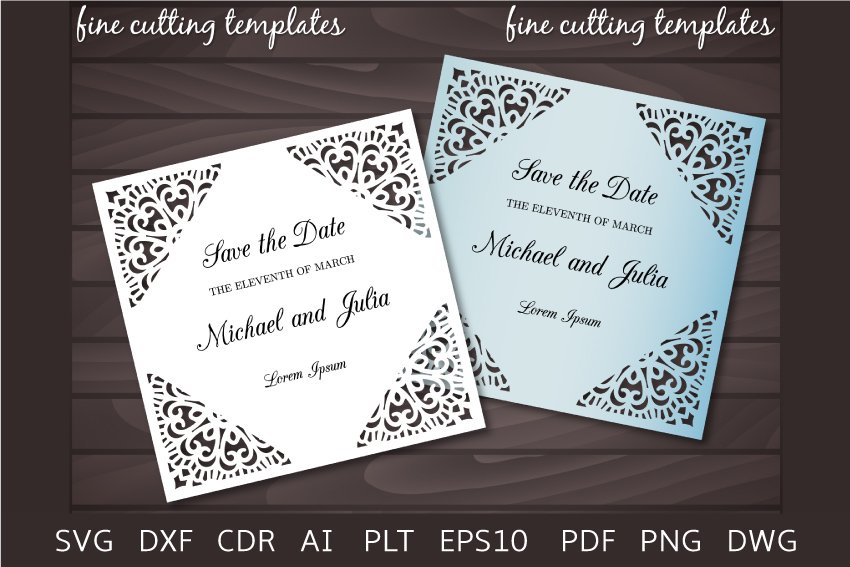 Laser cut card Wedding Invitation SVG cutting template.