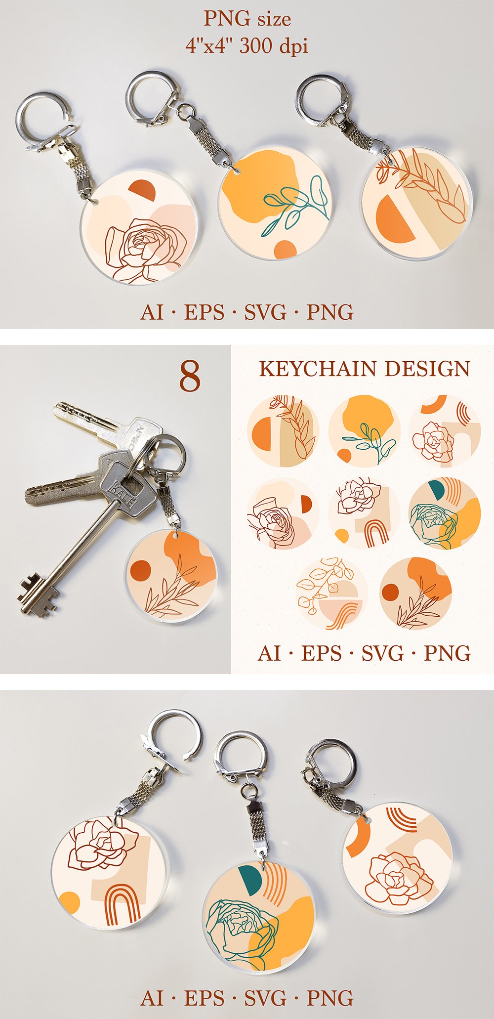 Keychain flower svg. Key keychain abstract rainbow print