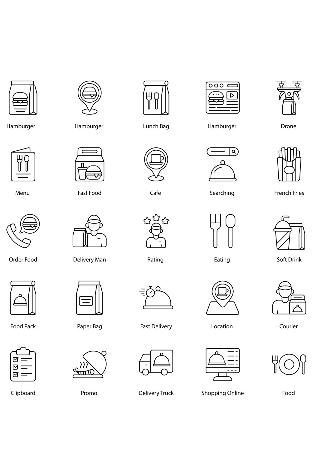 Food Delivery Icon Set Icons Bundle
