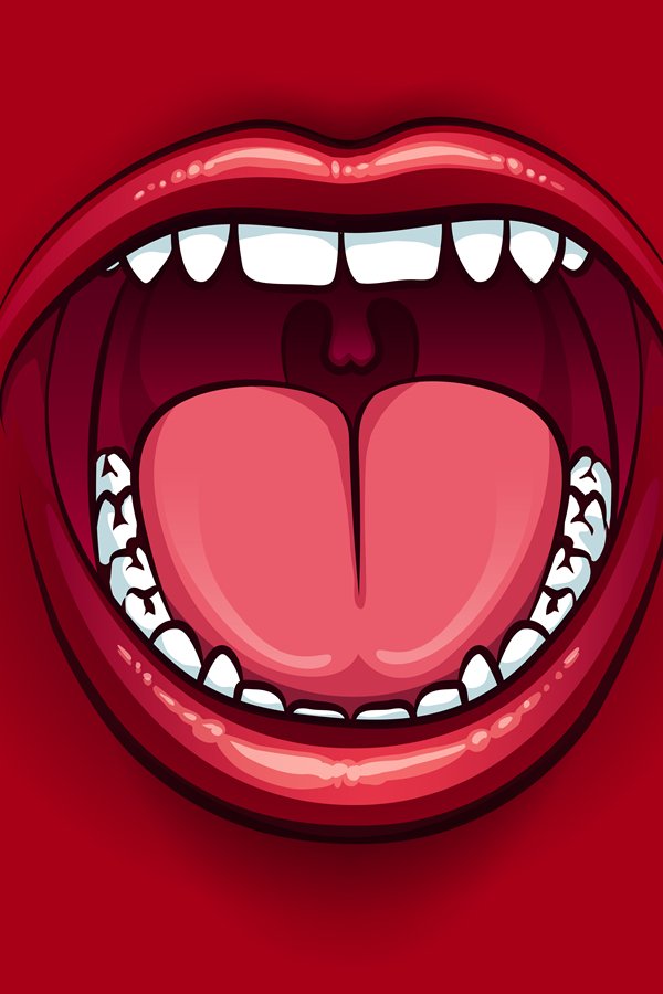 Screaming mouth with red lips