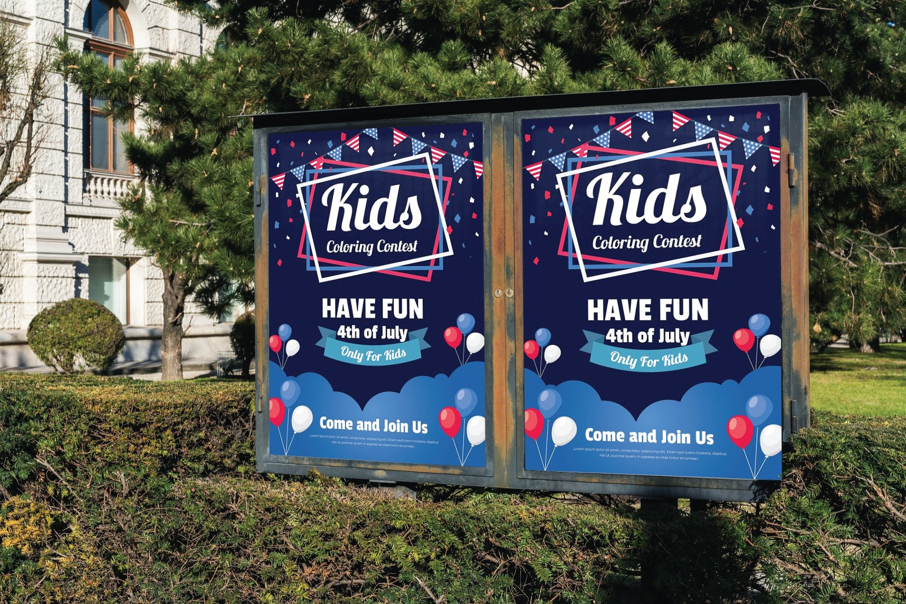 4th of July Kids Coloring Contest Flyer Template