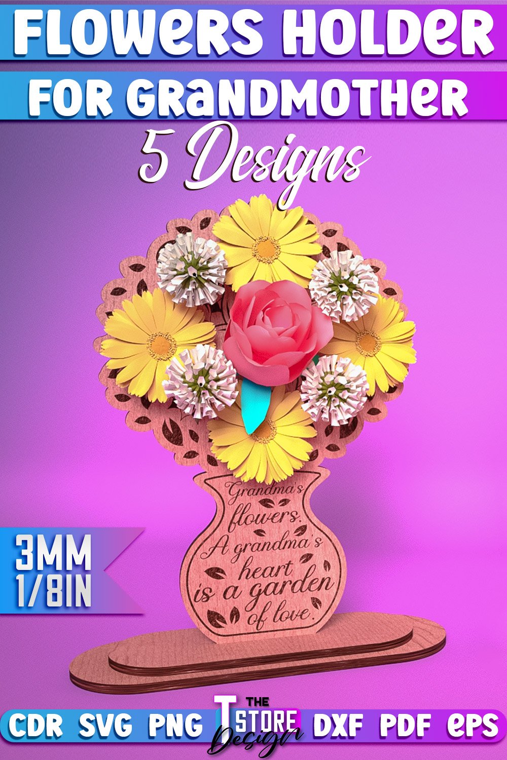 Flowers Holder Grandmother Laser Cut SVG Bundle|Flower Gift
